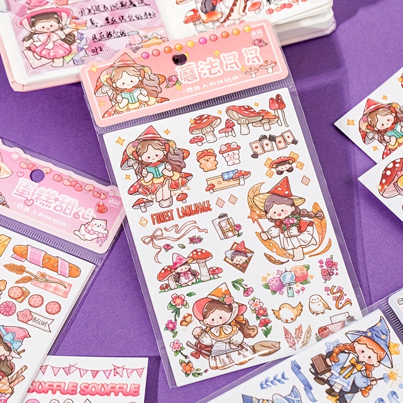 MOHAMM 4 Sheets Cute Cartoon Girl Diary Washi Paper Stickers for ...