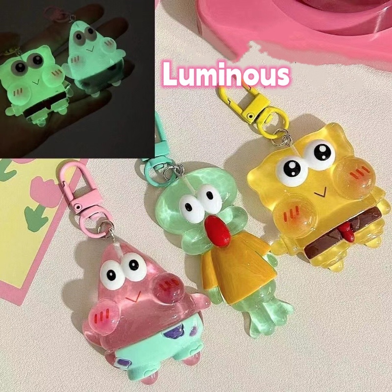 Kawaii Spongebobed Patrick Star Squidward Keychain luminous at night ...