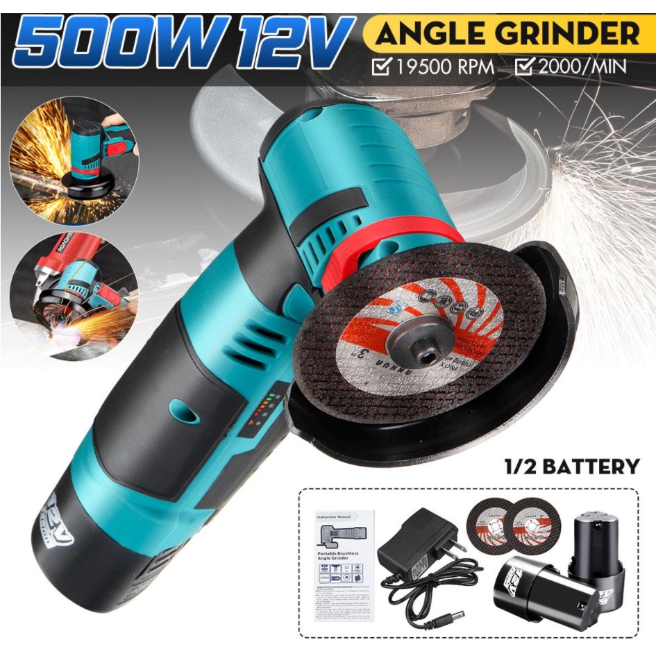 12V Mini Angle Grinder with Rechargeable Lithium Battery Cordless ...
