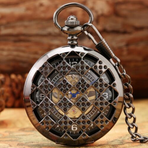 Steampunk Hollow Rhombus Unisex Hand-wind Mechanical Pocket Watch FOB ...