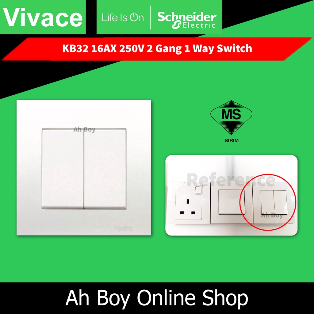 Schneider Vivace KB32 Switch Socket| White KB32/1 16AX 250V 2 Gang 1 ...