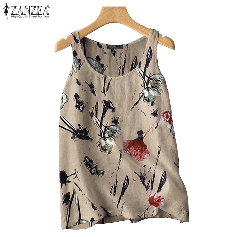 ZANZEA Women Pendulum Casual Floral Print Round Neck Sleeveless Cotton ...