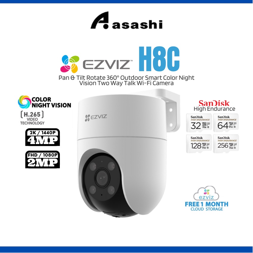 Ezviz H8C 2K⁺ 1440P Pan & Tilt Rotate 360° Outdoor Smart Color Night Vision Two Way Talk Wi-Fi ...