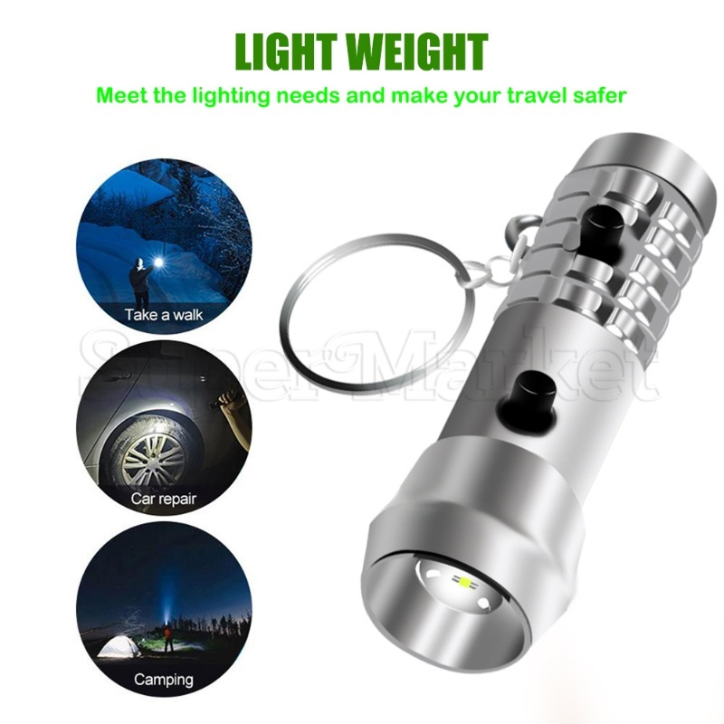 Mini Keychain Flashlight Multi-function Waterproof Fluorescent Warning ...