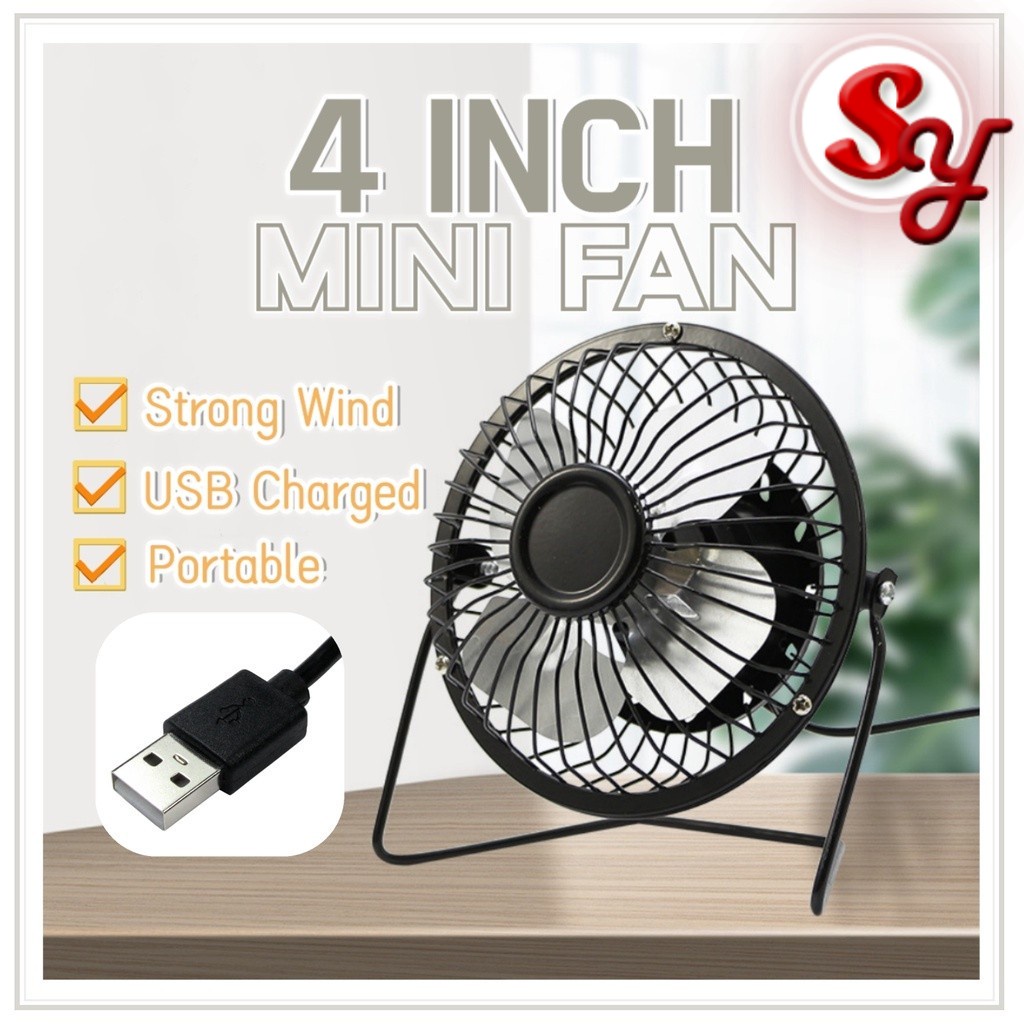 Mini USB Metal Fan 4 Inch Camping Stand Fan Desk Table Fan Portable ...