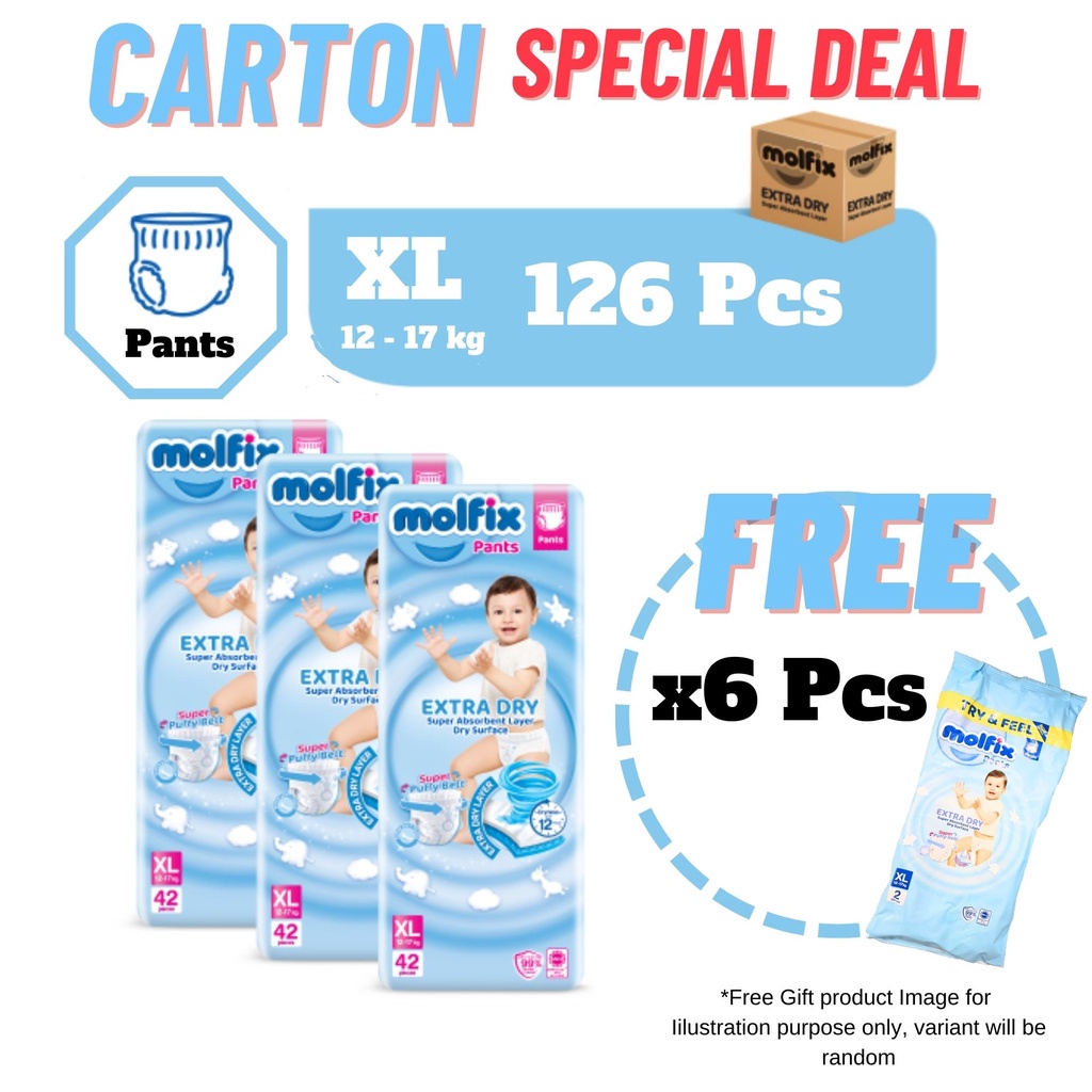 Molfix Extra Dry Pants XL 42 Pcs. Jumbo x3 (Carton) | Shopee Malaysia