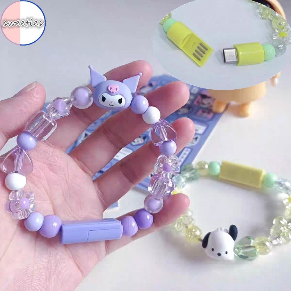 2 in 1 Sanrio Kuromi cartoon cute Bead Charging Data USB Cable Bracelet ...