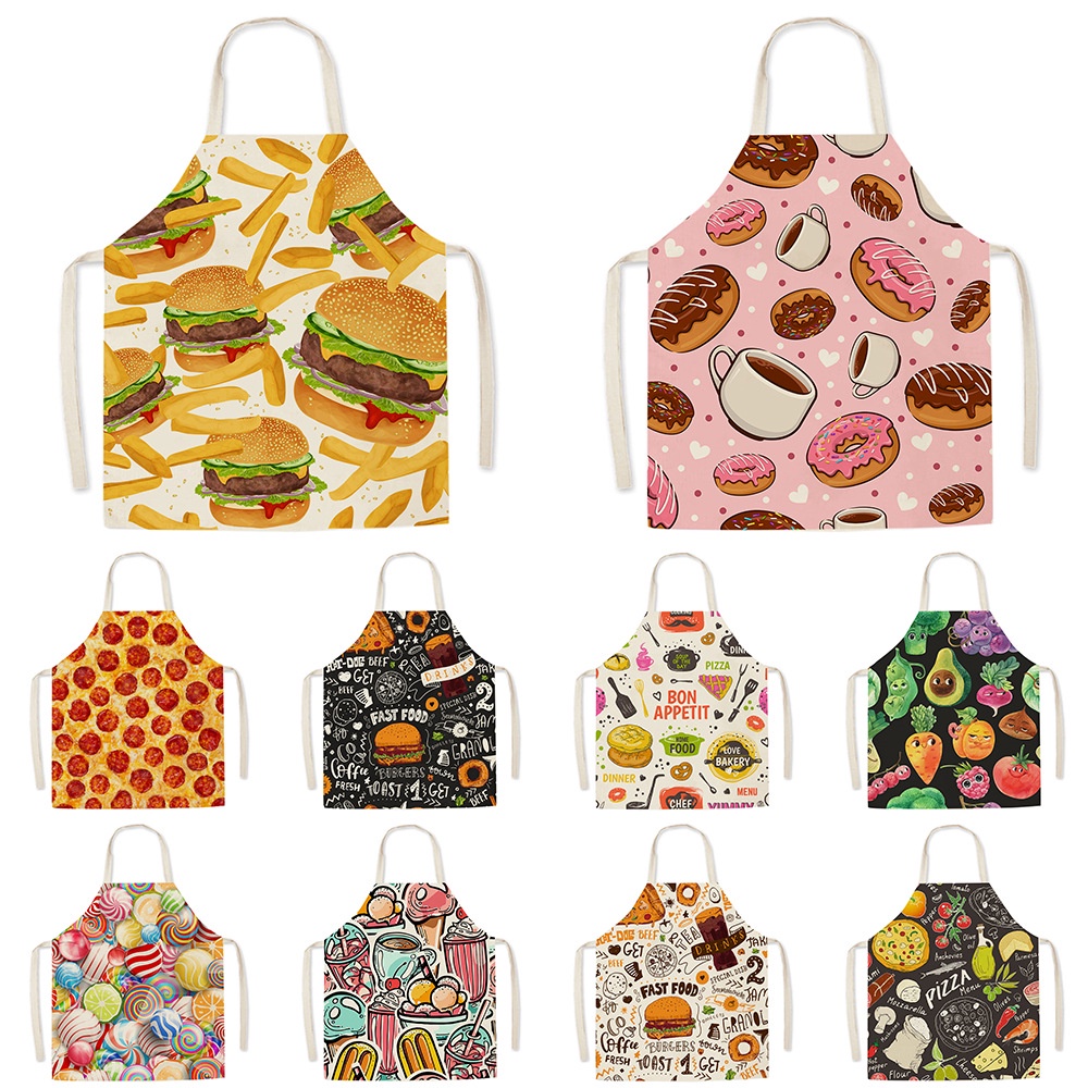 Cute Gourmet Pattern Kitchen Apron Men's Burger Fries Pizza Pattern ...