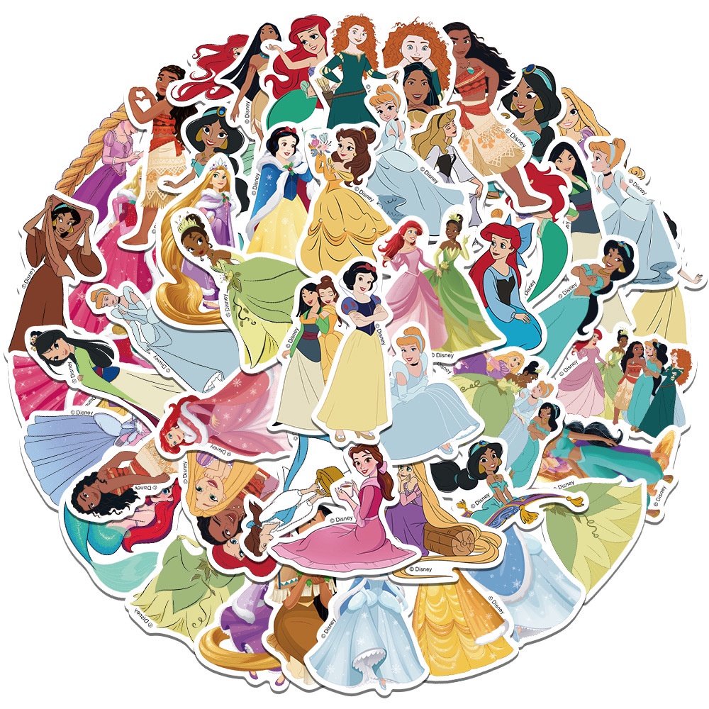 50 Sheets Cartoon Disney Princess Collection Graffiti Stickers Unique ...