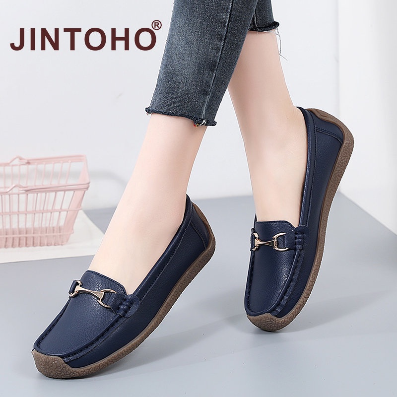 JINTOHO High Quality Women Leather Shoes Large Size 35-44 Ladies Flats ...