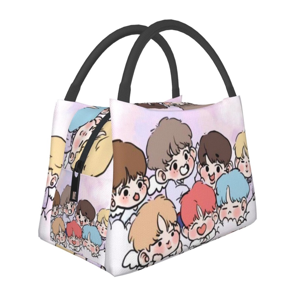 BTS Cartoon Lunch Bag Portable School Lunch Box Student Lunch Bag with ...