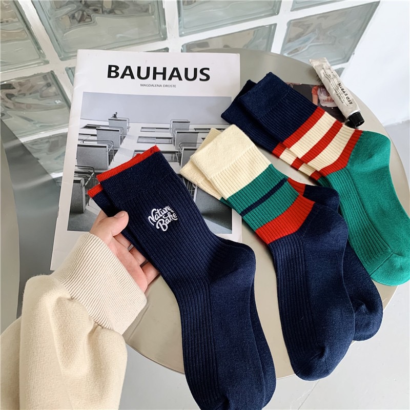 Female's Striped Letter Socks Spring and Autumn Mid tube Socks ins ...