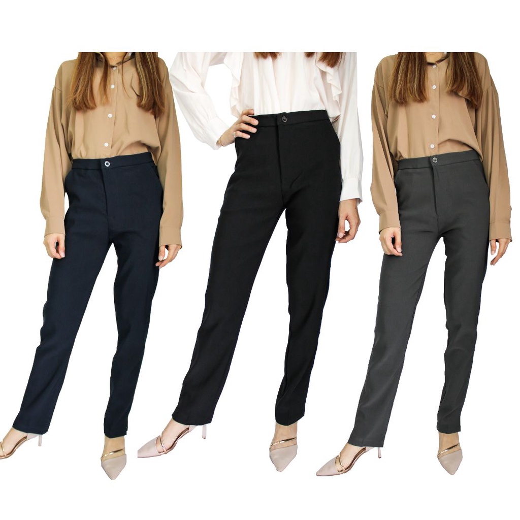 WOMEN LONG SLACK FORMAL PANTS STRAIGHT CUT OFFICE WORK STRETCHABLE ...
