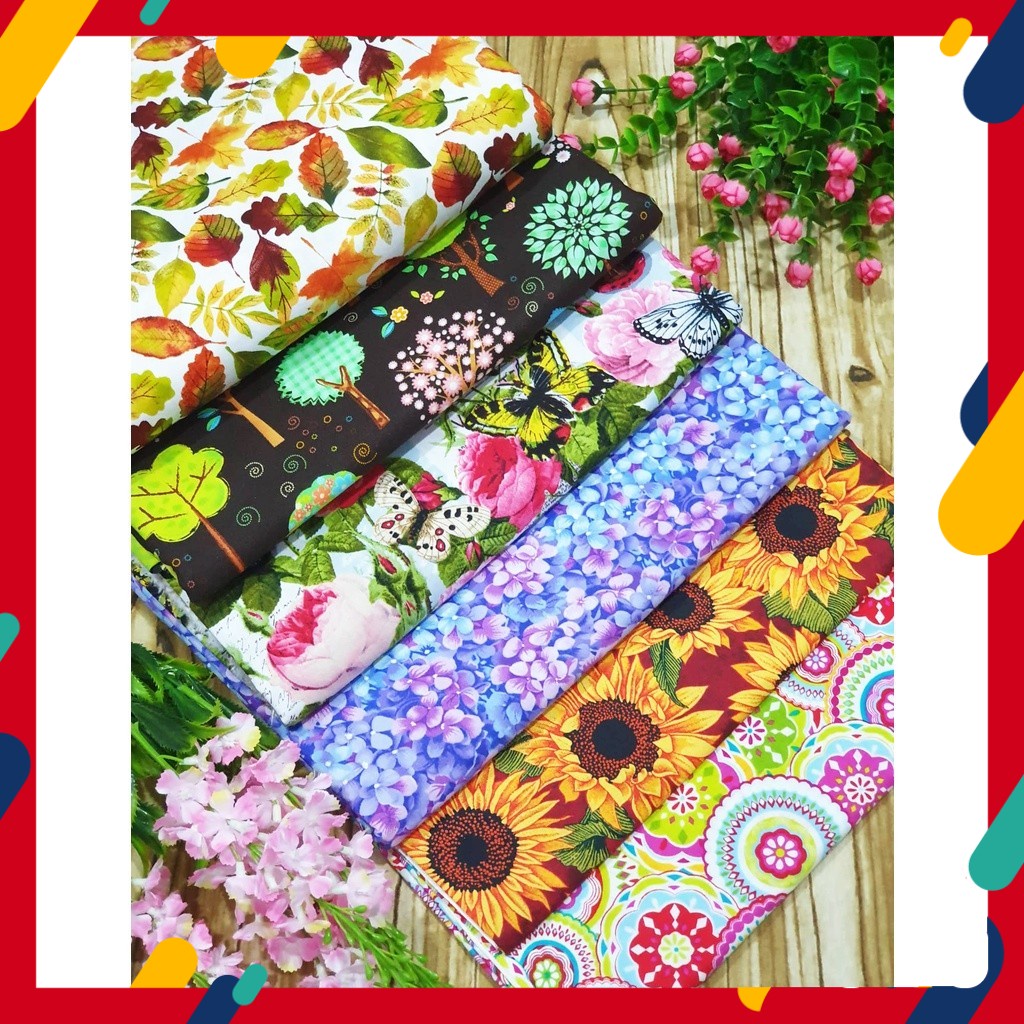Flower Butterfly Leaf Sunflower Designer Cotton Kain Fabric Craft Beg ...