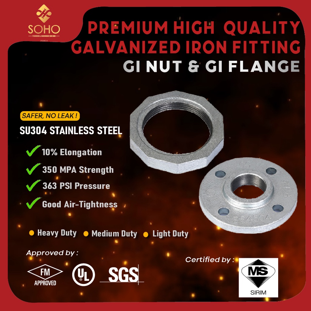 LOJI Gi Nut GI Flange Iron Besi Pipe Fitting lock nut Socket plug endcap nipple valve flange tee ...