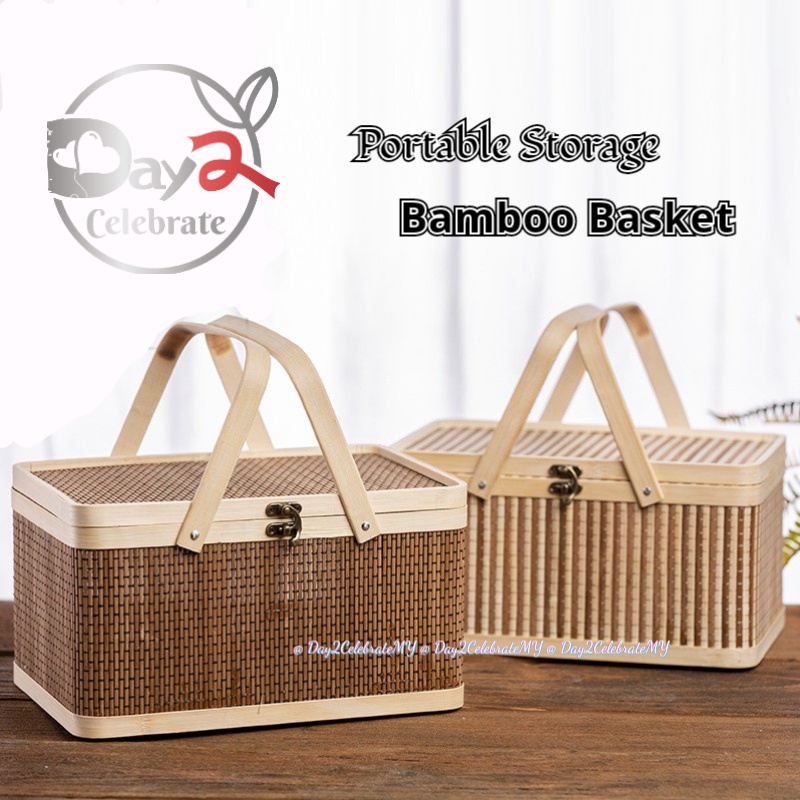 Bamboo Basket Handle Portable Storage Bakul Rattan Gift Decoration ...