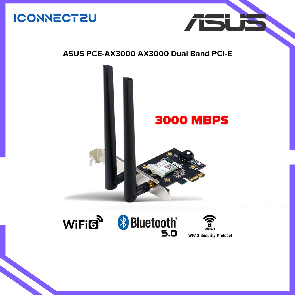 Asus PCE-AX3000 160MHz Bluetooth 5.0 OFDMA and MU-MIMO Dual Band PCI-E ...