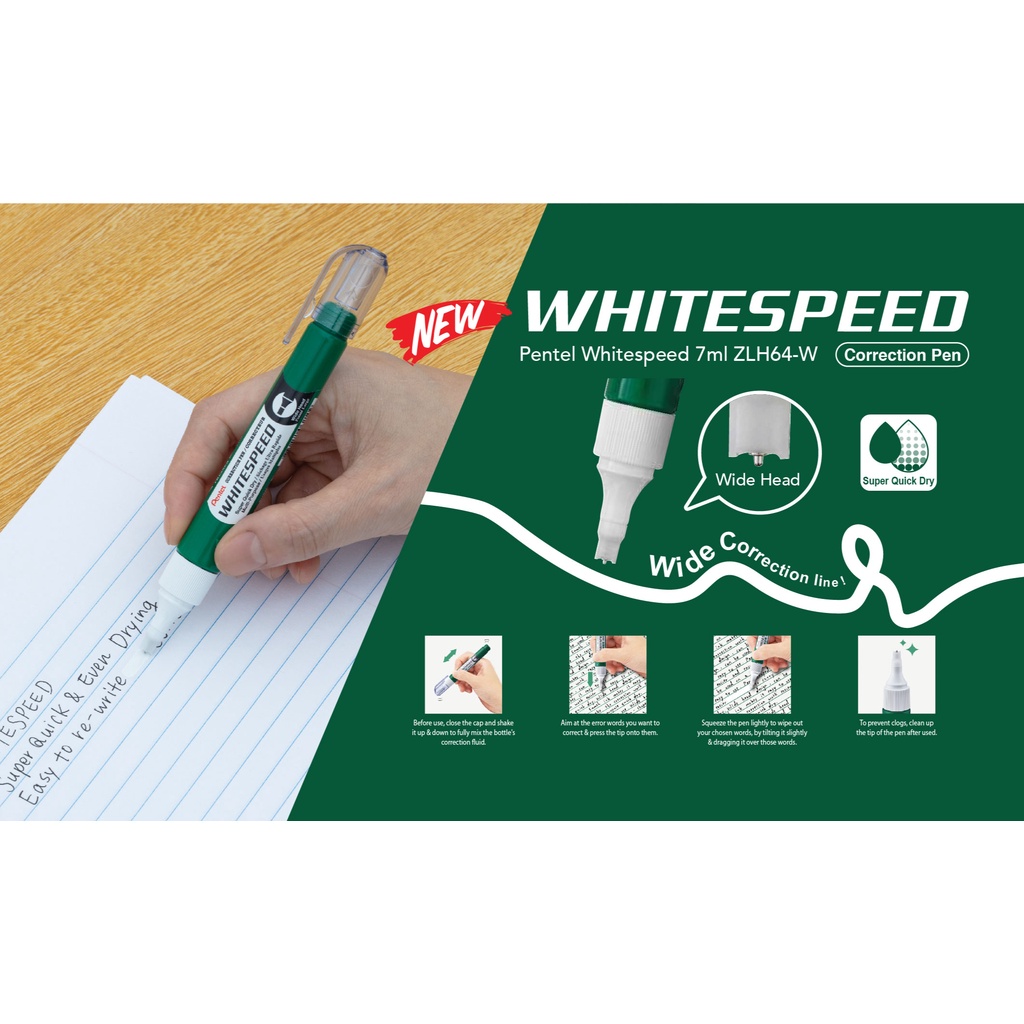 PENTEL CORRECTION PEN WHITESPEED 7ML WIDE TIP ZLH64-W | Shopee Malaysia