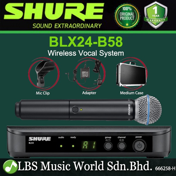 Shure BLX24/B58 Wireless Handheld Microphone Vocal System with BLX4 Receiver and BLX2/B58 ...