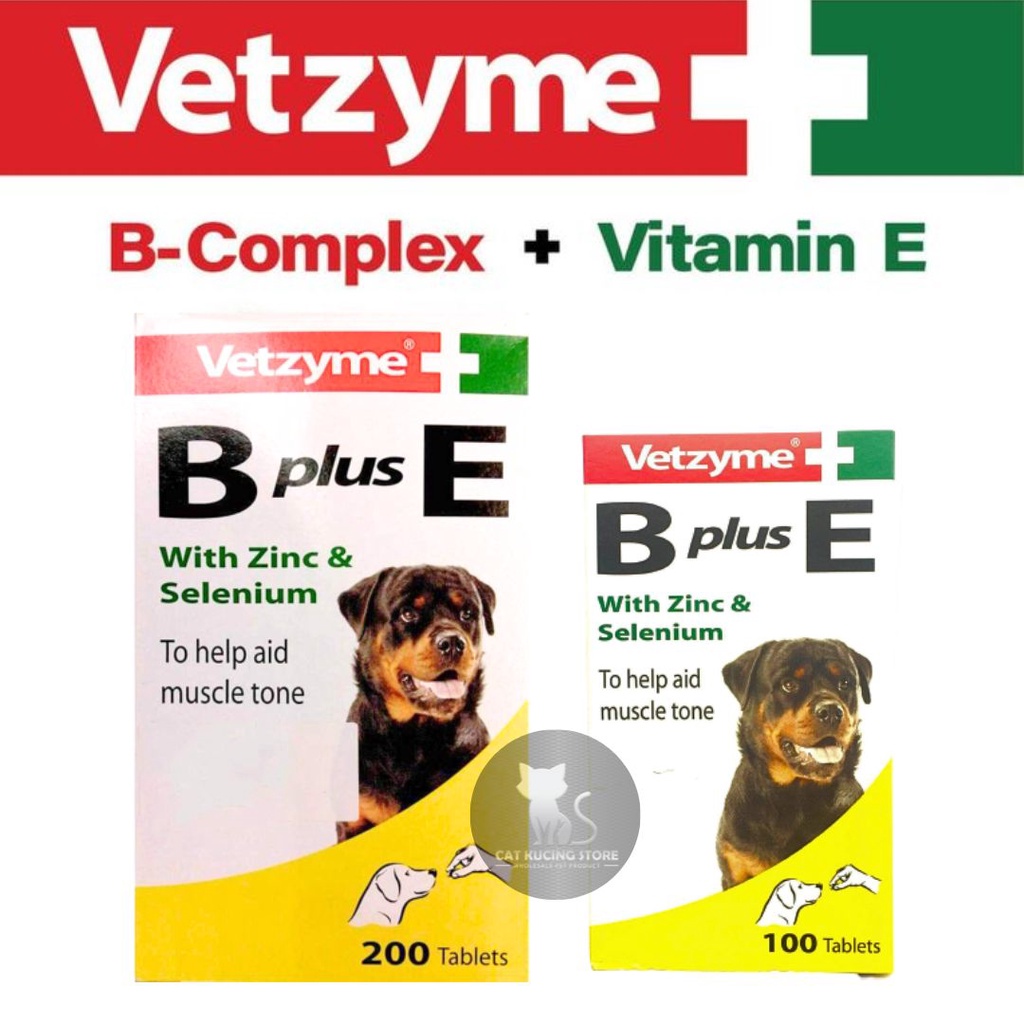 Vetzyme B plus E with Zinc & Selenium Dog Supplements - 100 Tablets ...