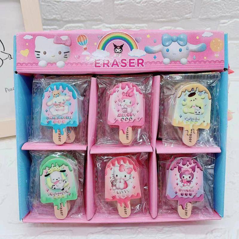 6 styles Sanrio Ice Cream Eraser Cinnamoroll Mymelody Kuromi Pom Pom ...