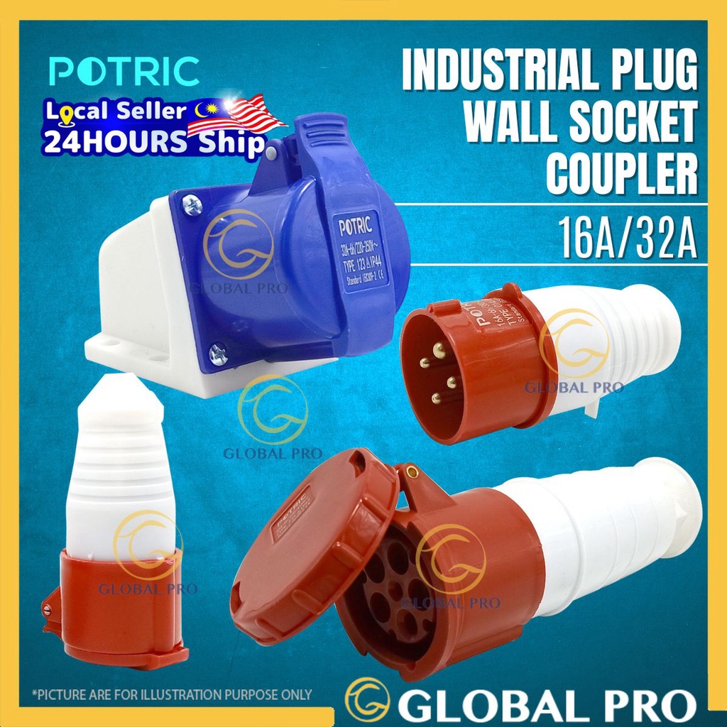 WHITE Industrial Plug Connector 3 Pin 4 Pin 5 Pin16A / 32A IP44 Dust ...