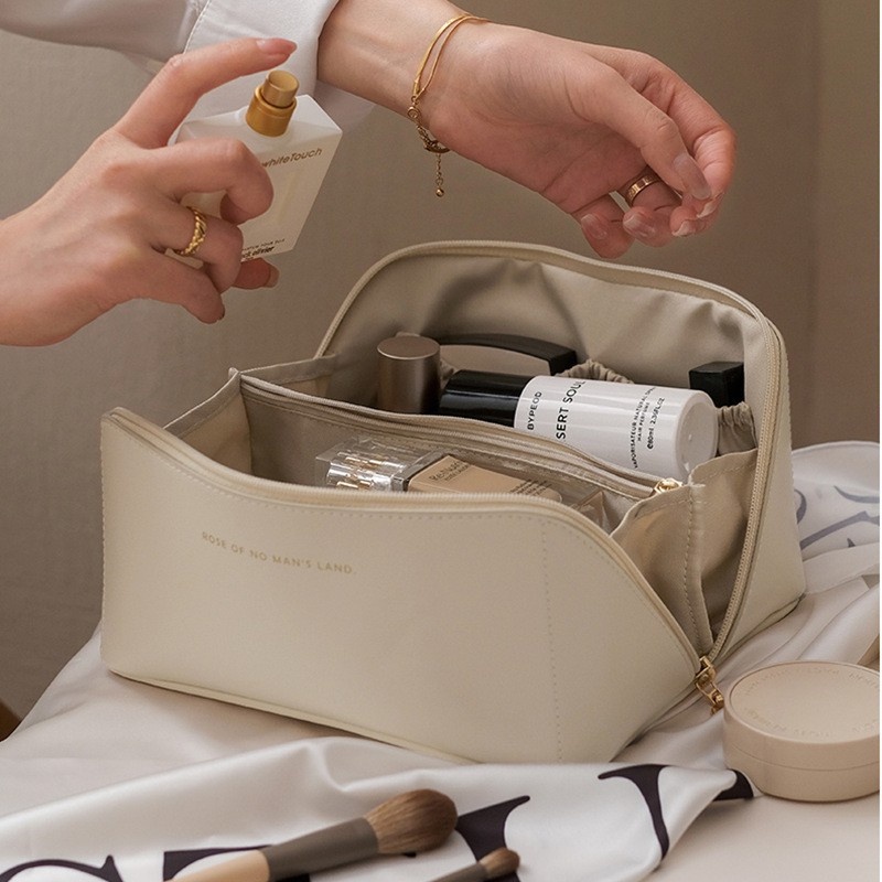Pillow Makeup Bag Ladies Luxury Large Capacity Travel Bag PU Leather ...