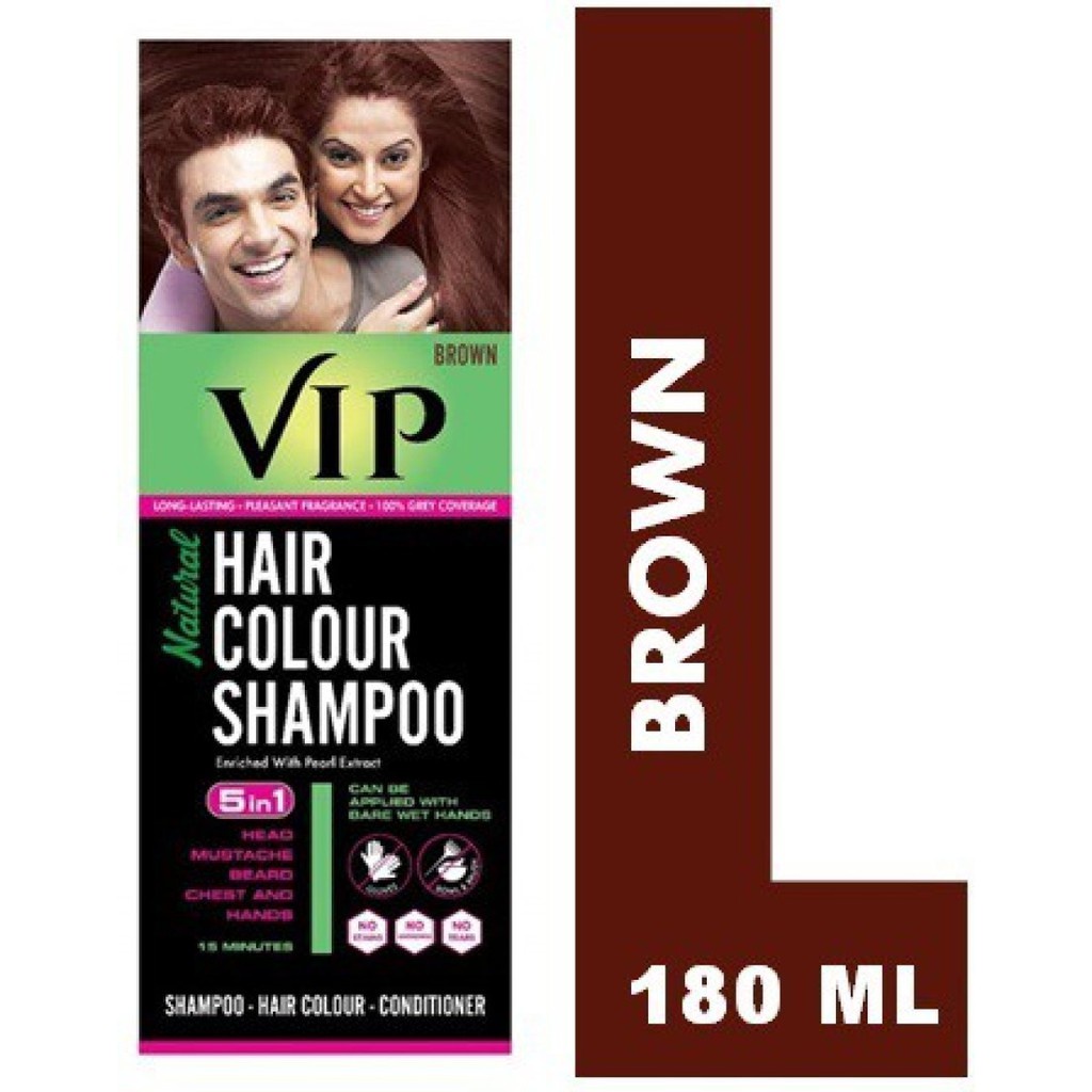 VIP Natural Hair Colour Shampoo 180ml - 5 in 1 Brown...... | Shopee ...
