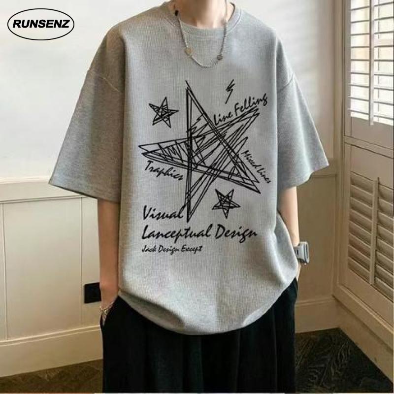 M-8XL Pentagram Print Top Men Plus Size Short Sleeve T Shirt Causal Loose Thin Oversize Tee ...