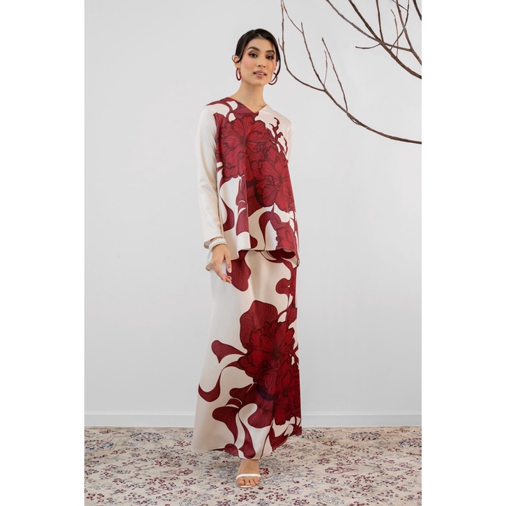 Kurung June Maroon Baju Kurung Floral Labuh JN02 Habra Raya 2023 ...