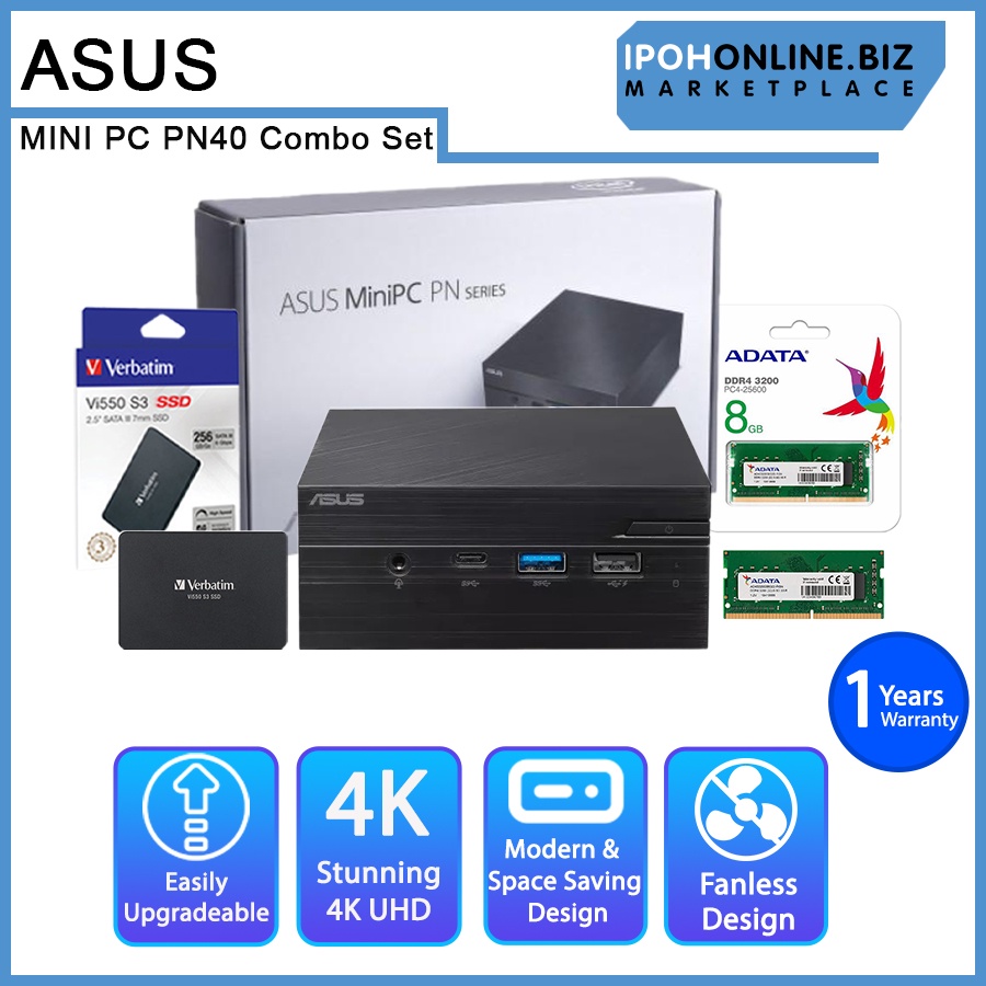 ASUS Mini PC PN40 Intel Barebone + ADATA DDR4 8GB 3200 SODIMM RAM ...