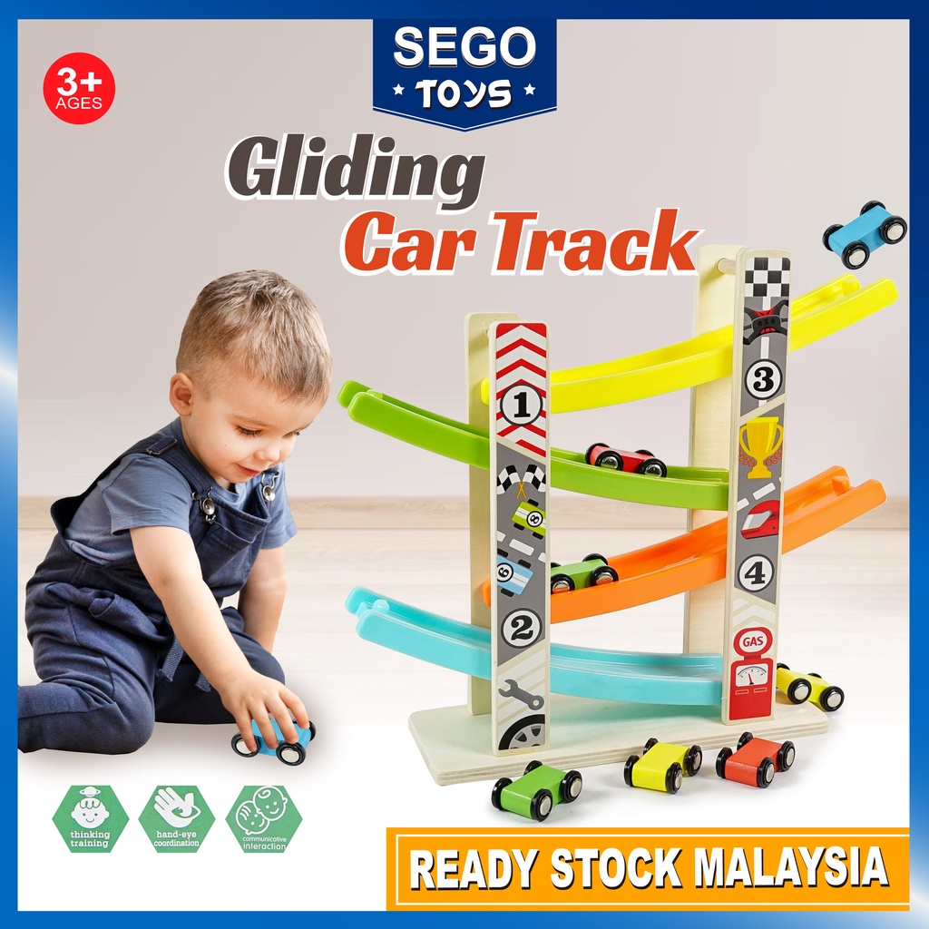 Wooden Car Ramp Racer Toy Vehicles Set With 4 Mini Cars & Race Track ...