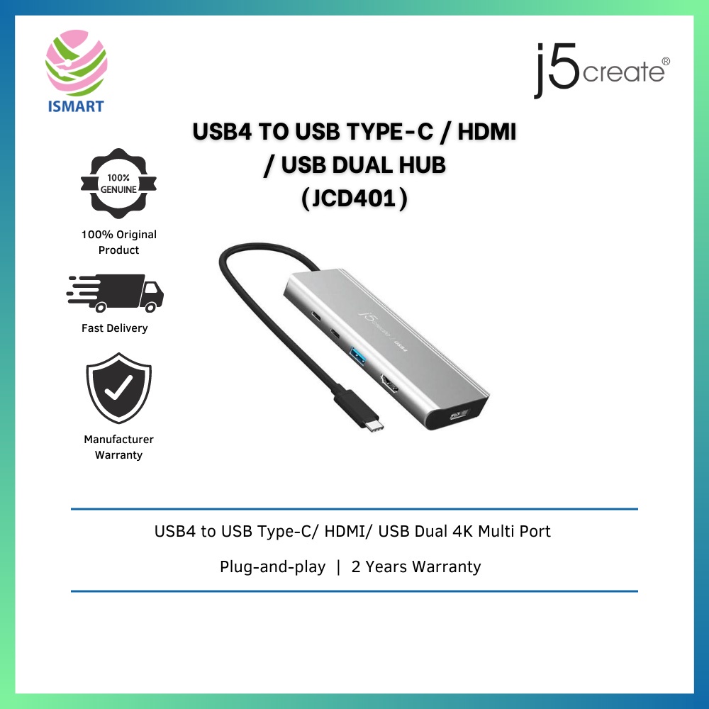 J5Create USB Hub JCD401 5 in 1 USB4 to USB Type-C / HDMI / USB Dual 4K ... J5Create USB Hub JCD401 5 in 1 USB4 to USB Type-C / HDMI / USB Dual 4K ...