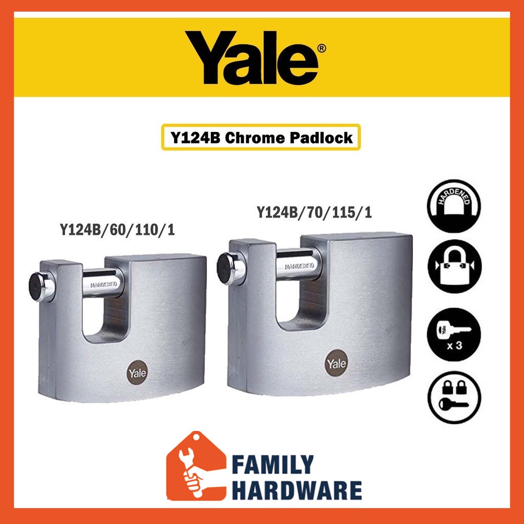 YALE Y124B/60/110/1 60MM Y124B/70/115/1 70MM Silver Shutter Padlock ...