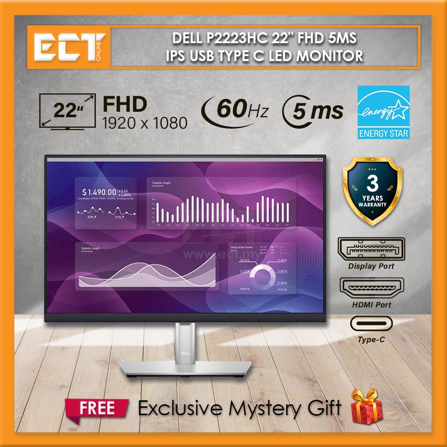 Dell P2223HC 22" FHD 1920 x 1080 5MS IPS USB TYPE C LED Monitor (HDMI ...