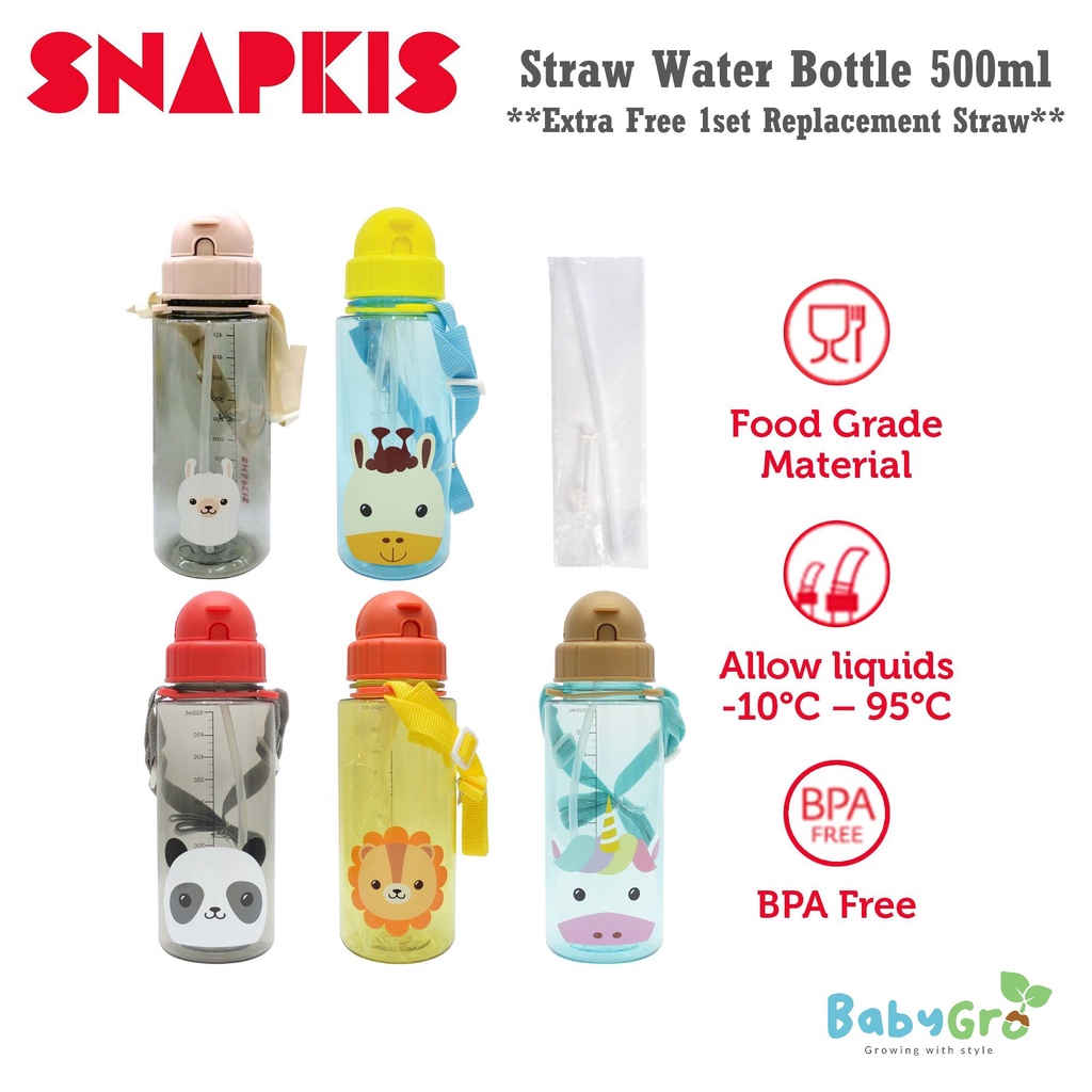 Snapkis Straw Tritan Water Bottle 500ml **Extra Free 1set Replacement ...