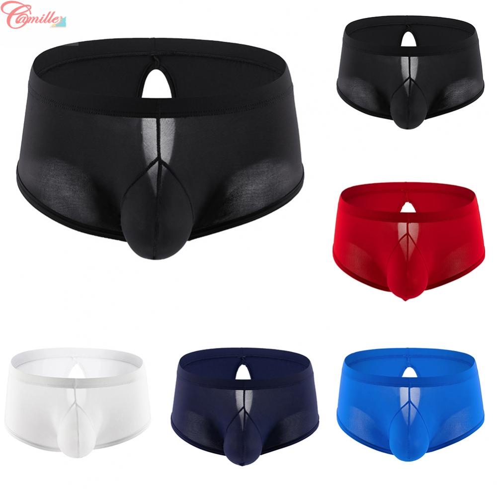 Men Breathable Ice Silk Bulge Pouch Smooth Shorts Trunks Underwear ...