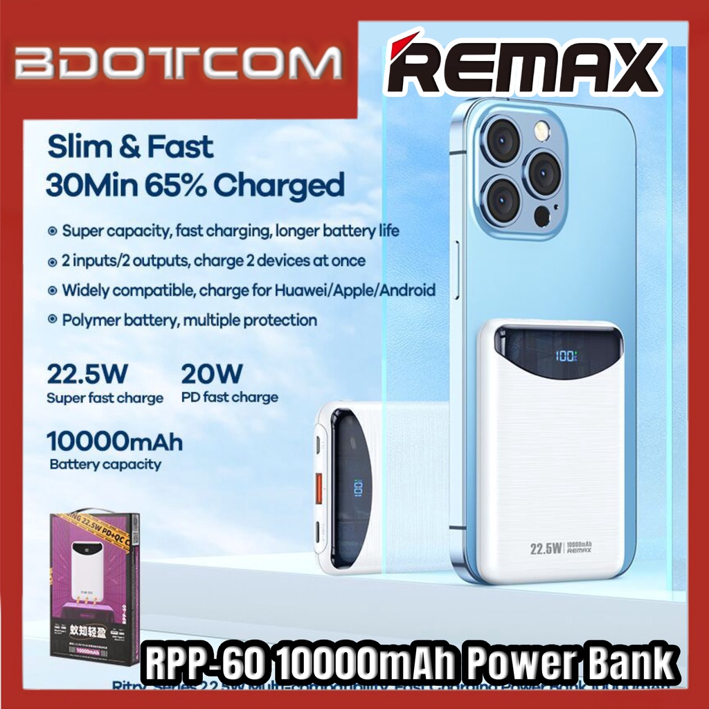 Remax RPP-60 Ritry II Series 22.5W PD + QC 10000mAh Fast Charge Power Bank | Shopee Malaysia