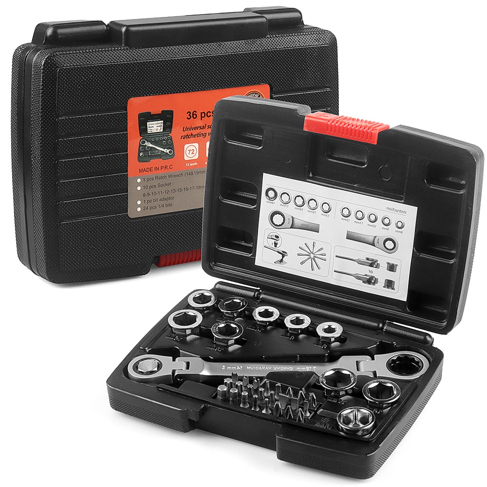 WOZOBUY Ratcheting Wrench 36 in 1 Socket Wrench Set,72 Teeth Double ...