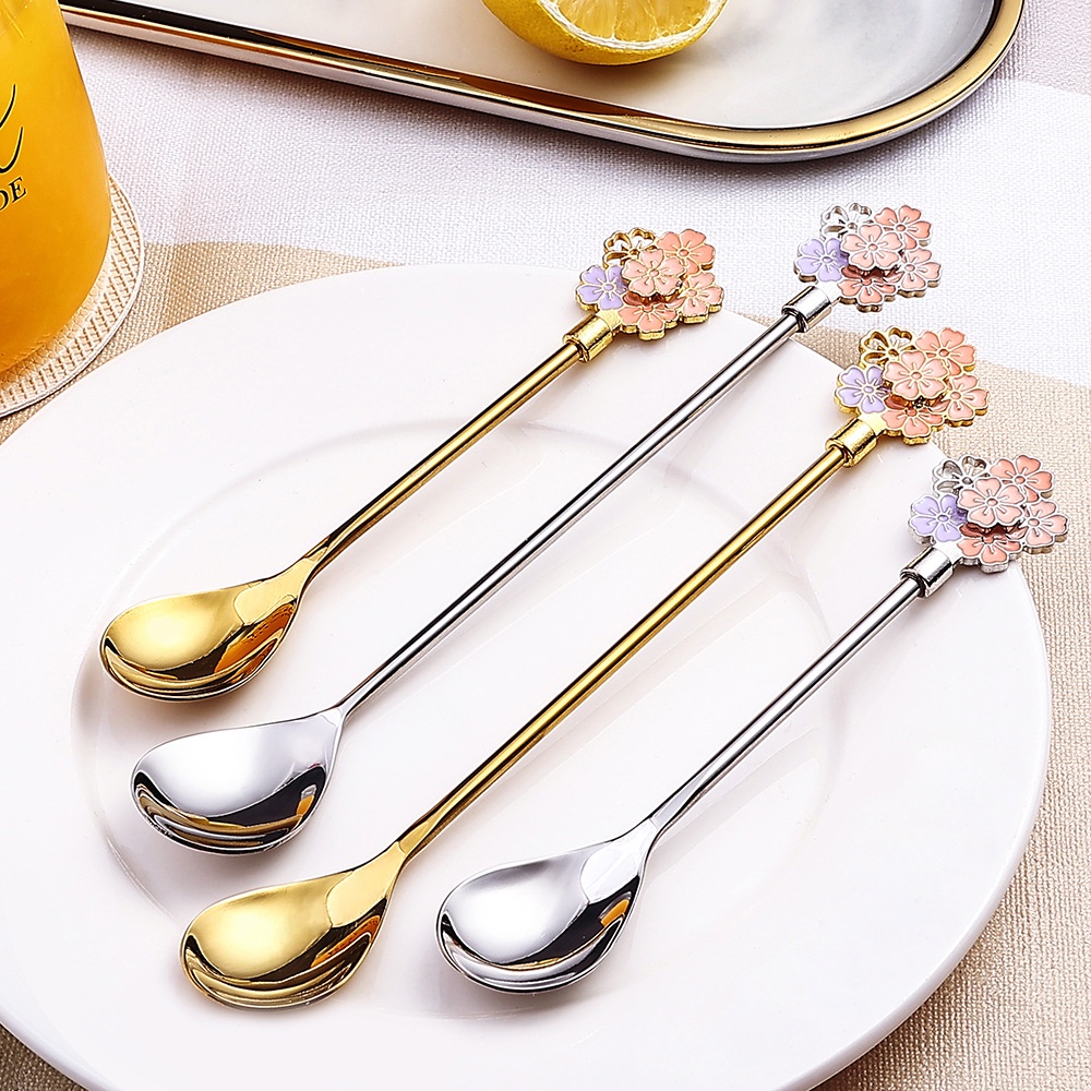 304 Stainless Steel Spoon Japanese Cherry Blossom Shape Ice Tea Spoon ...
