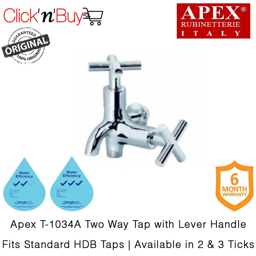 Apex T-1034A Two Way Tap with Lever Handle. Fits most HDB taps of 1/2 ...