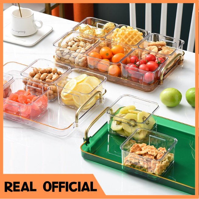 6 Grid Glass Tray Set With Lid Fruit Tray Snack Plate Dessert Candy ...