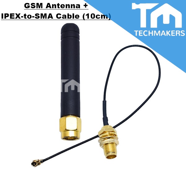 2dB GSM Antenna + IPEX-to-SMA Connector Cable (10cm) For Sim800l Sim800c Sim900 Sim868 GPRS TCP ...