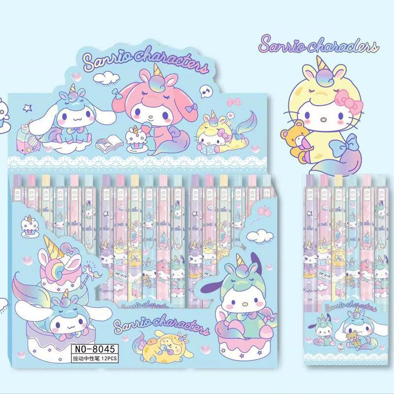 12Pcs/Pack Set Cute Unicorn Sanrio Cartoon Gel Pens TMymelody Kuromi ...