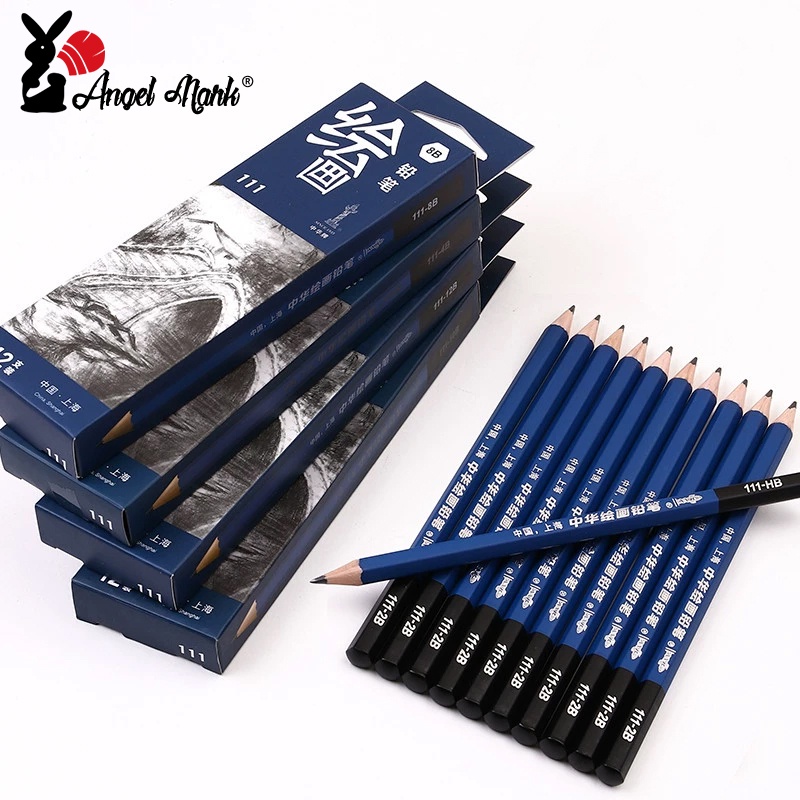 Angel Mark 12Pcs Black Sketch Pencil Professional Wood Drawing Pencil H/2H/3H/4H/5H/6H/HB 2/3/4 ...