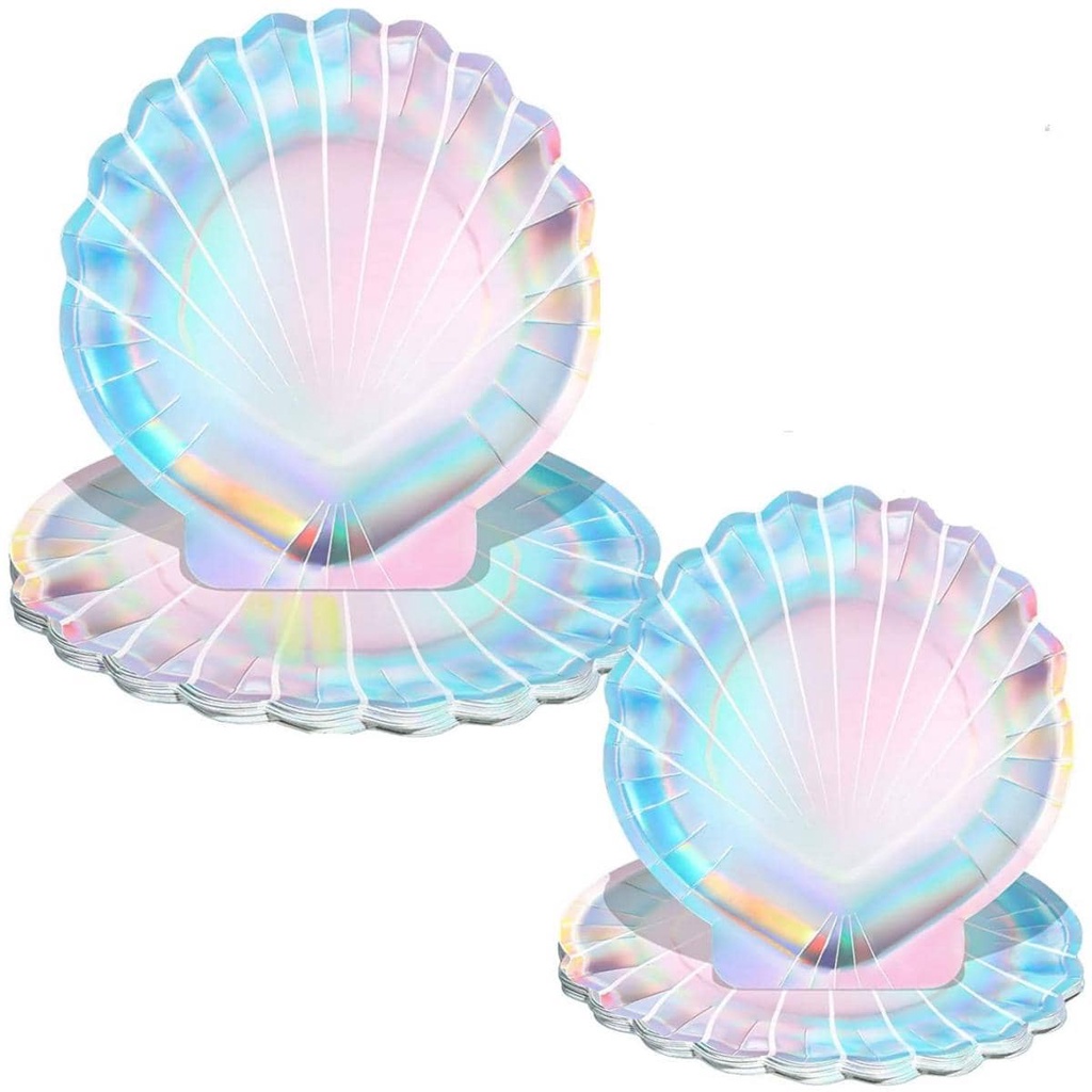 8 Pcs Mermaid Party Shell Plates, Mermaid Party Decorations Disposable ...