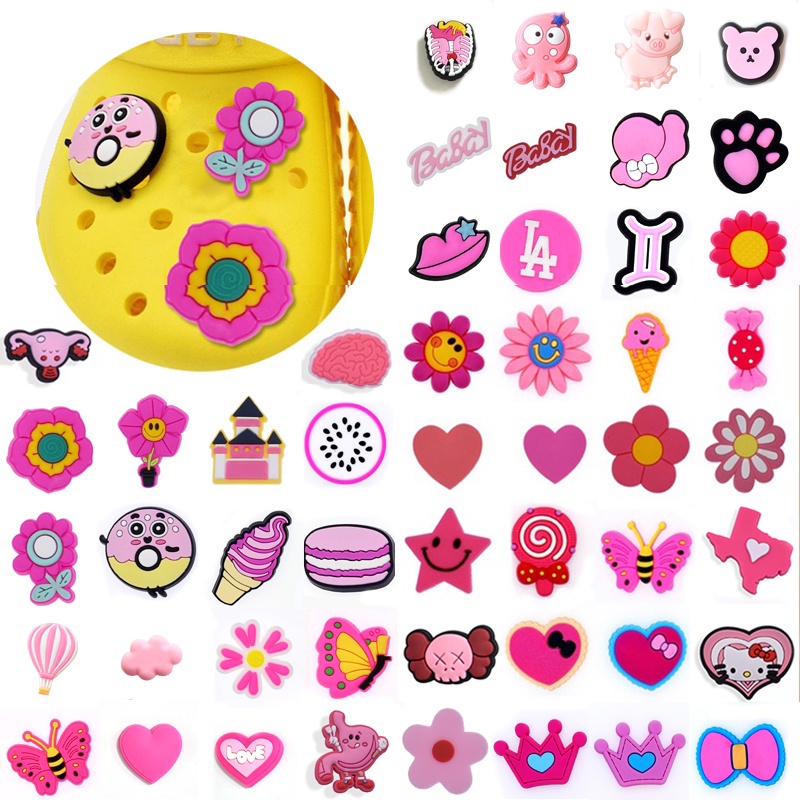 Croc Jibbit cartoon element pink pattern DIY shoe buckle decoration ...