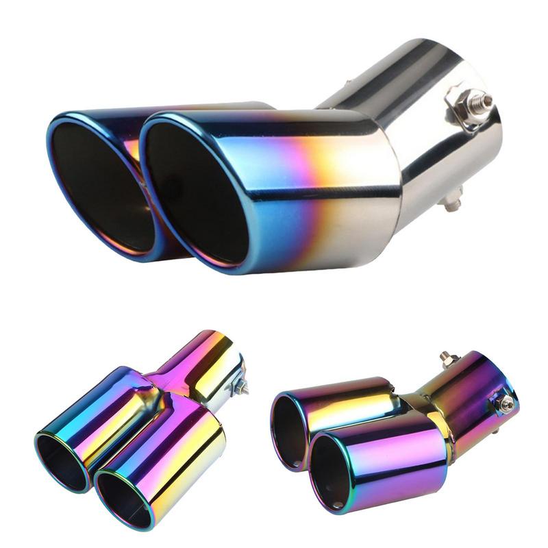 Universal Burnt Blue Double Exit Car Exhaust Tip Stainless Steel Slant ...