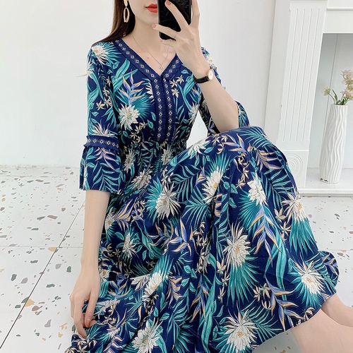 THHONE New Dress Women Boho Loose Bohemian Korean Style Maxi V-neck ...