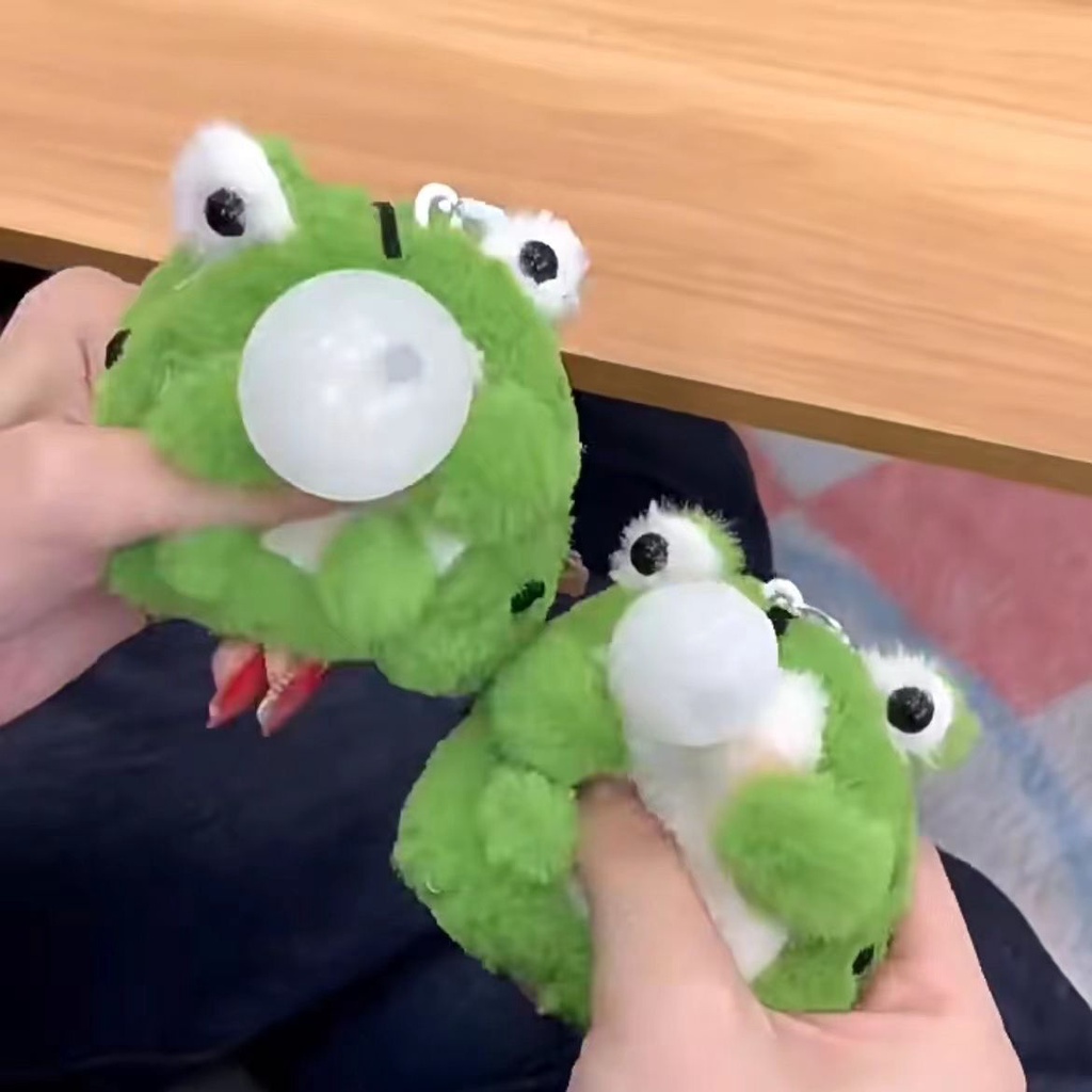 Squeak Spit Bubble Frog Keychain Plush Doll Pendant Cute Bag Hanging ...